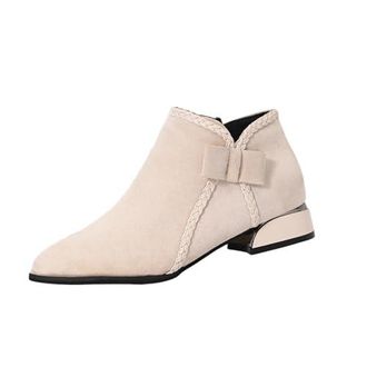 Generic Bottines d&eacute;contract&eacute;es &agrave; talon bas pour femme - &Eacute;l&eacute;gantes - Couleur unie - Fermeture &eacute;clair lat&eacute;rale - En daim synth&eacute;tique - Confortables - Avec noeud