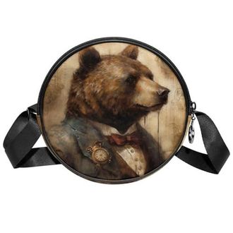 Generic Sac &agrave; bandouli&egrave;re rond pour femme, petit sac &agrave; bandouli&egrave;re vintage avec fermeture &eacute;clair, bretelles r&eacute;glables, sac &agrave; main rond d&eacute;contract&eacute; pour femmes