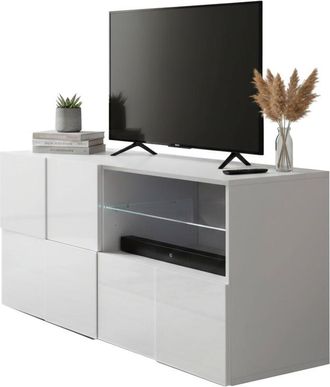 Dmora Dmora - Fernsehschrank Ward, TV-St&auml;nder f&uuml;r das Wohnzimmer, Niedriges Sideboard, TV-St&auml;nder, Made in Italy, 122x43 h57 cm, Gl&auml;nzendes Wei&szlig;