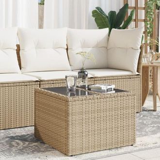 vidaXL Vidaxl - Table de jardin dessus en verre beige 55x55x37cm r&eacute;sine tress&eacute;e