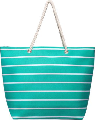 Brandsseller Strandtasche mit Reißverschluss 50x38x15cm Schultertasche Einkaufstasche Innentasche - Mint/Weiß
