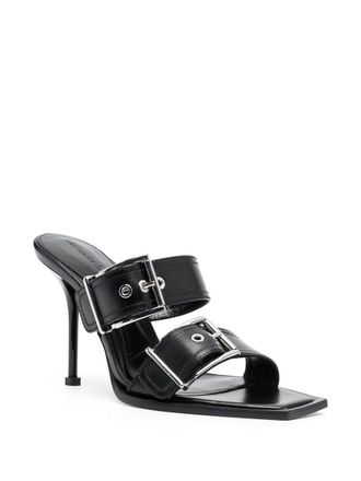 Alexander McQueen Buckled Leather Heel Sandals - Black