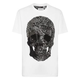Philipp Plein T-shirt Rundhals SS Paisley Strass - - Tops - Herren - Wei&szlig; - 4XL