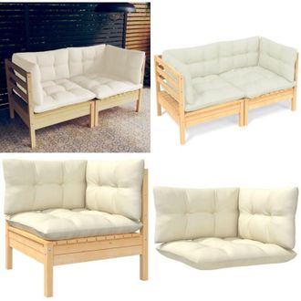 vidaXL 2-Sitzer-Gartensofa mit Creme Kissen Massivholz Kiefer - Gartenm&ouml;bel - Terassengarten - Lounge Set - Outdoor M&ouml;bel - Gartenlounge - Home & Living