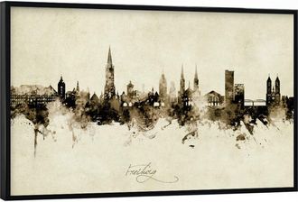 artboxONE Poster mit schwarzem Rahmen 60x40 cm St&auml;dte Freiburg Germany Skyline Sepia - Bild Freiburg City Cityscape