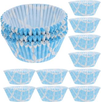 Amosfun 100st&uuml;cke Papierkuchenf&ouml;rmchen Blauer Hintergrund Blumenmuster F&uuml;r Cupcakes Muffins Desserts Party