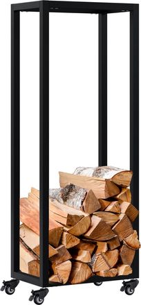 Clp Kaminholzständer innen Metall mit Rollen Hilta, Kaminholzregal aus stabilem Metall, Aufbewahrung für Brennholz im Wohnzimmer, Farbe:schwarz, Größe:25x