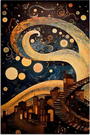 Wallario selbstklebendes Poster - Sternennacht über der Stadt, Aufkleber in Premiumqualität, Klebefolie Größe: 100 x 150 cm XXL-Poster