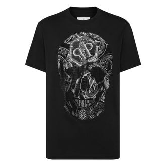 Philipp Plein Homme, Tops, Noir, Taille: 3XL T-Shirt Col Rond Snake