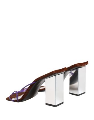 Dolce & Gabbana Slip-On Leather Block Heel Sandal - Silver