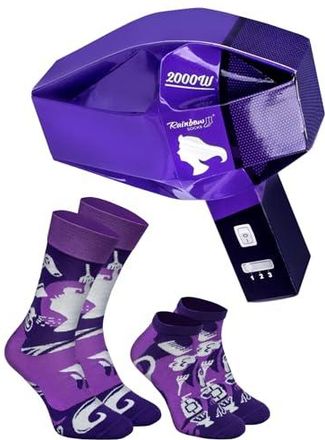Rainbow Socks Chaussettes Sèche-cheveux - Chaussettes Nouveauté Hommes Femmes - Chaussettes Cadeau - Hair Dryer Box Socks - 2 paires - Taille 36-40