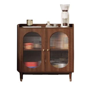 Generic Schlankes Sideboard im Vintage-Stil mit vertikal gemusterten Glast&uuml;ren Herausnehmbare Einlegeb&ouml;den + stabile Schrankbeine Doppelfunktionales Aufbewahr