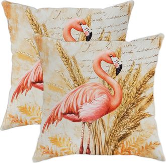 Generic Herbstflamingos Kissenbez&uuml;ge Komfort Dekokissen Weich Sofakissen F&uuml;r Hotel Bett Balkon 45X45Cm 2Er Set