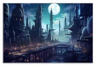 Wallario Frühstücksbrettchen aus Glas, Glasunterlage, Glasbrettchen Mondnacht in der Zukunft, Größe 20 x 30 cm, Sicherheitsglas