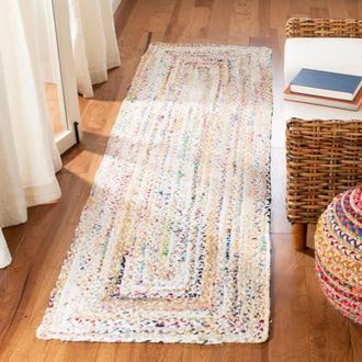Safavieh Zeitgenössische Teppich für Wohnzimmer, Esszimmer, Schlafzimmer - Braided Collection, Kurzer Flor, Elfenbein und Mehrfarbig, 69 X 244 cm