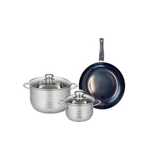 Fackelmann ELO 9713450 Batterie de cuisine 3 pi&egrave;ces, Ensemble de 1 Po&ecirc;le de cuisson 24 cm et 2 faitouts 14 et 20 cm Elo Prima Brillant, inox, induction
