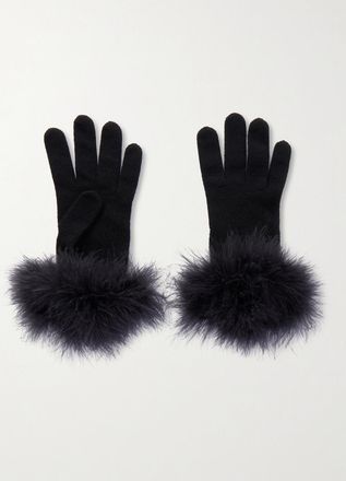 Valentino Garavani Gants En Laine &Agrave; Plumes - Noir
