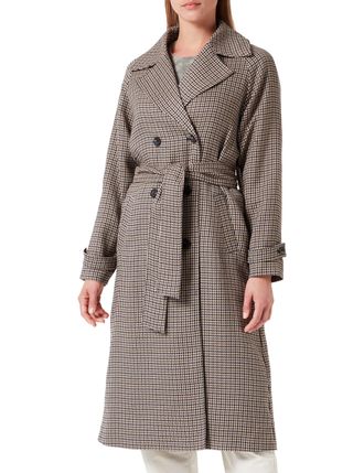 Kaffe Damen Kaolina Coat Trenchcoat, Houndstooth/Sand/Blue Check, 36