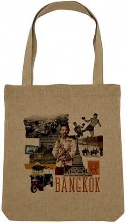 Fabulous Sac Shopping Tote Bag Aspect Lin - Bangkok Vintage Voyage Tha&iuml;lande Carte Postale - Sac de Courses Toile Epaisse 360g Beige Naturel Cabas Port&eacute; Epaule