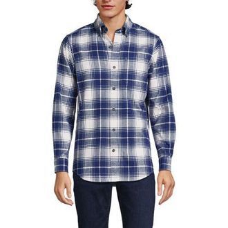 Lands End Flanellhemd, Classic Fit, Herren, Größe:52-54 regular, Weiß, Baumwolle, by Lands End