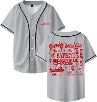 Generic Katseye Beautiful Chaos Maillot de baseball col en V à manches courtes boutonnées pour homme et femme, gris, XXL