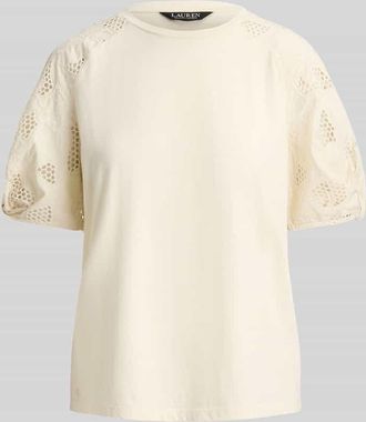 Lauren Ralph Lauren Relaxed Fit T-Shirt aus reiner Baumwolle mit &Auml;rmeln aus Lochspitze