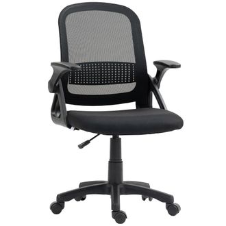 HOMCOM Atmungsaktiver Mesh-Bürostuhl, Ergonomischer Computer-Drehstuhl mit hochklappbaren Armlehnen, Lendenwirbelstütze für Zuhause/Büro, Schwarz