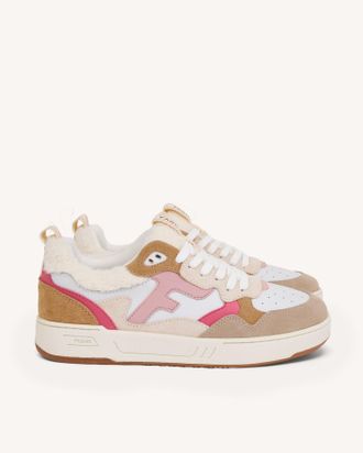Faguo Baskets cuir su&egrave;de blanc et rose gris&eacute;