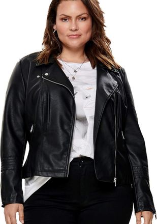 Only Carmakoma NOS Damen CAREMMY FAUX LEATHER BIKER NOOS Jacke,, per pack Schwarz (Black Black), 44 (Herstellergröße: 44)