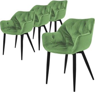 ML Design Esszimmerstühle 4er Set Salbei, Küchenstuhl mit dickem Samtstoff gepolsterter Sitz, Metallbeinen, Wohnzimmerstuhl mit Rücken- und Armlehnen