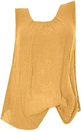 Generic Débardeur sans manches en lin à col rond pour femme - Style ample - Couleur unie - Décontracté - Pour fête, yoga, gym, sport - Camisole dété 2025 pour