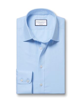 CHARLES TYRWHITT B&uuml;gelfreies Twill-Hemd - Himmelblau Knopfmanschette