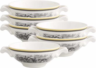 Villeroy & Boch Audun Ferme Suppentassen 6er Set, 400 ml, Suppenschalen mit Landschafts-Motiv, Premium Porzellan, Wei&szlig;/Mehrfarbig