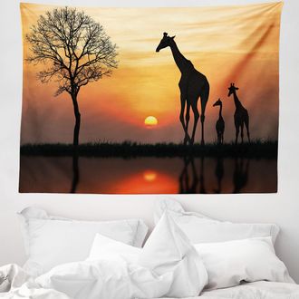 Abakuhaus Afrika Wandteppich, Giraffe im Wilden Wald aus Weiches Mikrofaser Stoff Waschbar ohne Verblassen Digitaldruck, 150 x 110 cm,Orange Schwarz
