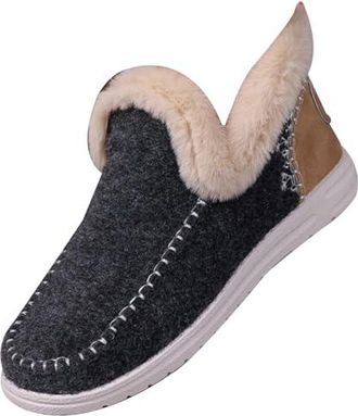 Generic Bottes de neige chaudes pour femme avec doublure en fourrure épaisse - Pour extérieur et intérieur - Bout rond - Antidérapantes - Pour fasciite planta