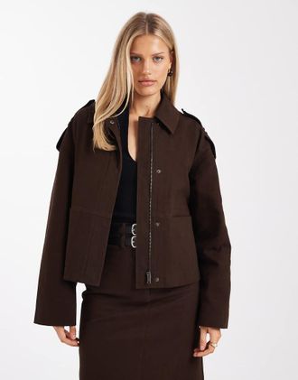 4th & Reckless Harrington-Jacke aus Baumwolle in Schokobraun mit Schnallendetail und Rei&szlig;verschluss, Kombiteil-Brown