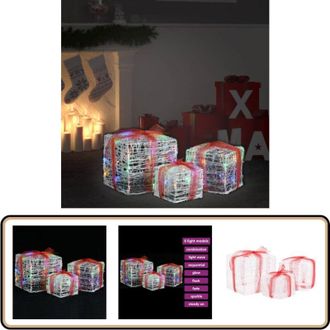 vidaXL LED-Geschenkboxen 3 Stk. Weihnachtsdekoration Mehrfarbig - LED-Dekoration - Weihnachtsdeko - Geschenkbox - Tischleuchte - Akkulicht