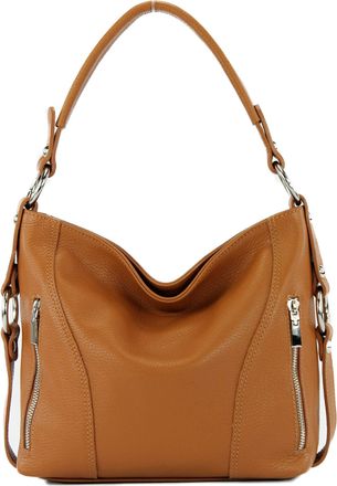 modamoda.de T202 Damen Leder Henkeltasche Schultertasche handmade in Italy, Farbe:Camel