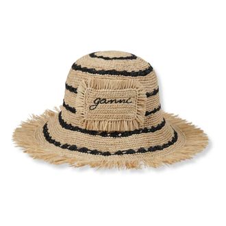 Ganni Gestreifter Bast-Hut - - Accessories - Damen - Beige - ONE SIZE