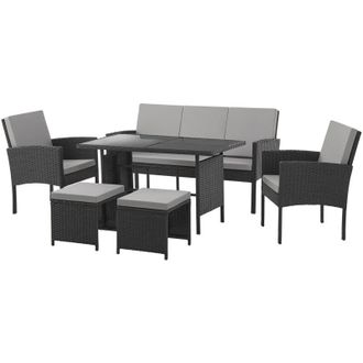 SVITA Denver Polyrattan Gartenm&ouml;bel Set Essgruppe Lounge Esstisch Schwarz - Svita