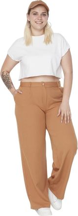 Trendyol Trendyol Damen High Waist Wide Leg Plus Size Pants Hose, Braun, 52