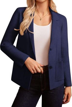 Grace Karin Blazer tricot&eacute; &agrave; manches longues pour femme avec revers crant&eacute; &agrave; deux boutons pour le travail d&eacute;contract&eacute;, bleu marine, XL