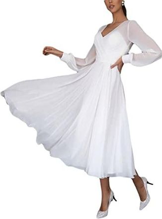 ORANDESIGNE Femme Robe de Soirée et Robe de Cocktail Dos Nu Chic et Glamour Hiver Mi Longue Robe Boule Cérémonie Vintage Princesse Col V Sexy Dress A Blanche 01 X