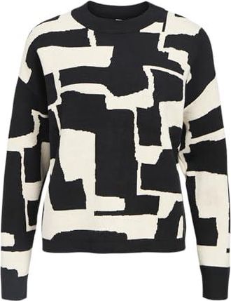Object Knit Pullover Objray Lo L/S Pull en Tricot AOP Noos, Noir, S Femme