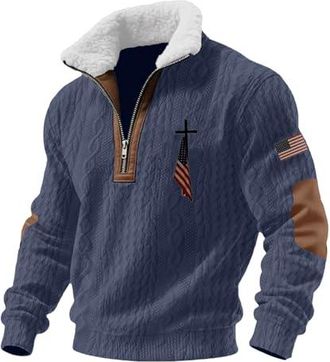 Generic Sweatshirts pour hommes, sweatshirts pour hommes, sweat-shirt à motif drapeau américain, pull à col montant boutonné 1/4, hauts décontractés, sweat-sh