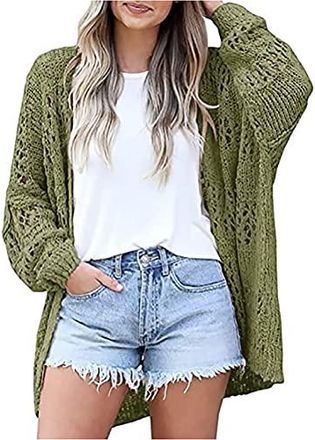 TOMWELL Femmes Longs Cardigans avec Poches Pull en Tricot à Devant Ouvert à Manches Longues Manteau Décontracté Elégant A Vert XL