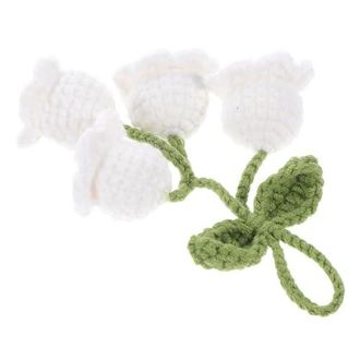 Cabilock Porte-cl&eacute;s Fleur Tricot&eacute;e Laine Blanche Muguet Tiss&eacute; Main Accessoire Suspendu D&eacute;coratif pour Porte Cl&eacute; Voiture Cadeau F&ecirc;te et Anniversaire