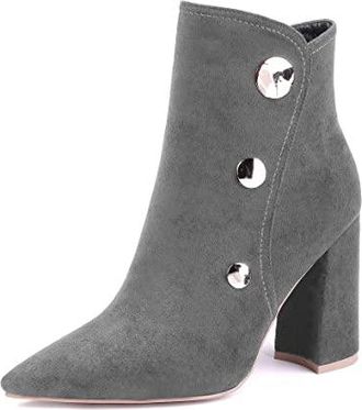 elashe Femme Bottines Talon Carr&eacute; Bottes Bout Pointu Classiche Bottines Lacets Talon Haut Bottes Automne Gris EU42