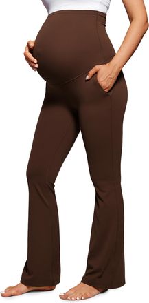 CRZ YOGA Damen Butterluxe Bootcut Umstandsleggings Flare Schwangerschaft Leggings Mutterschaft Yoga Hosen Umstandshose - 79cm Lava Braun 36
