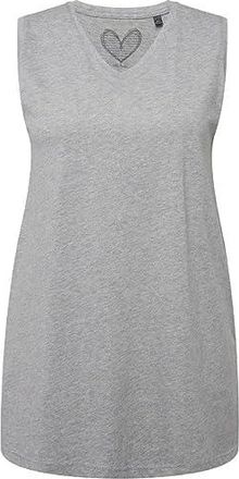 Ulla Popken Femme Top Basique, Col en V, Relax T-Shirts, Gris Clair Chiné, 64-66 EU